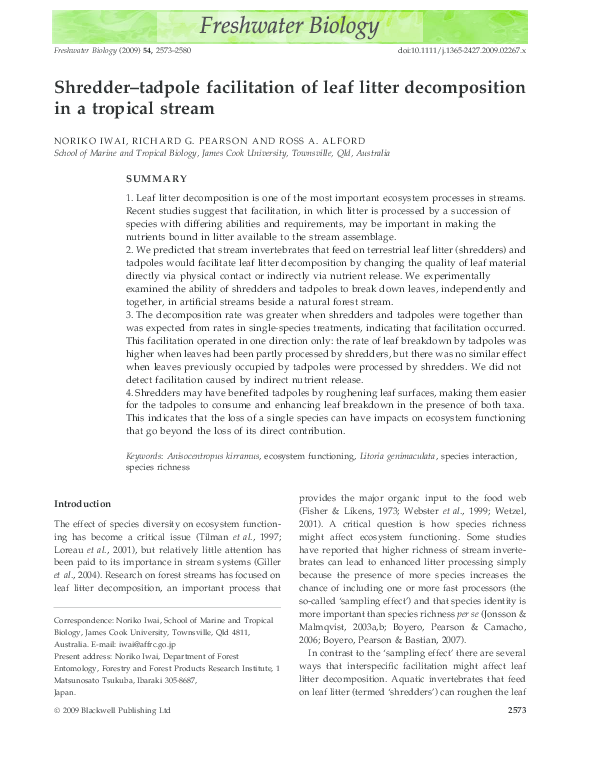(PDF) Shredder tadpole facilitation of leaf litter decomposition in a ...