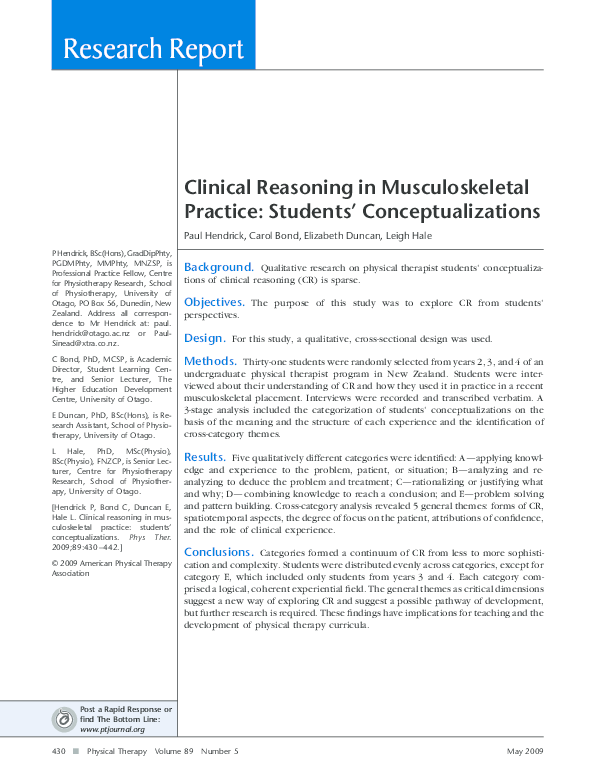 (PDF) Clinical Reasoning in Musculoskeletal Practice: Students ...