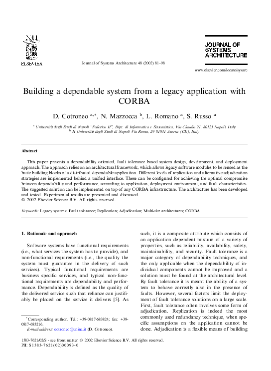 (PDF) Building a dependable system from a legacy application with CORBA