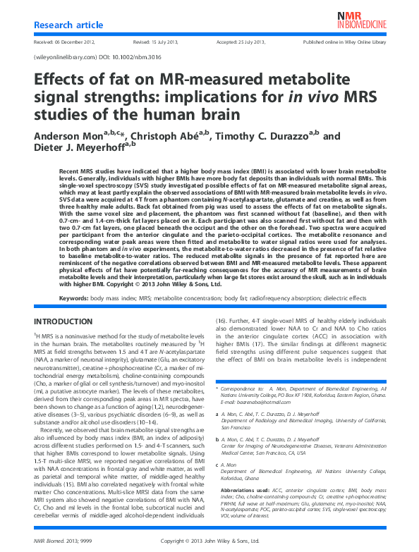 (PDF) Effects of fat on MR-measured metabolite signal strengths ...