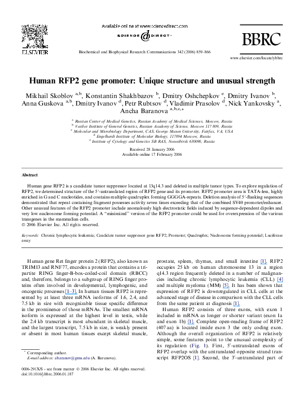 (PDF) Human RFP2 gene promoter: Unique structure and unusual strength