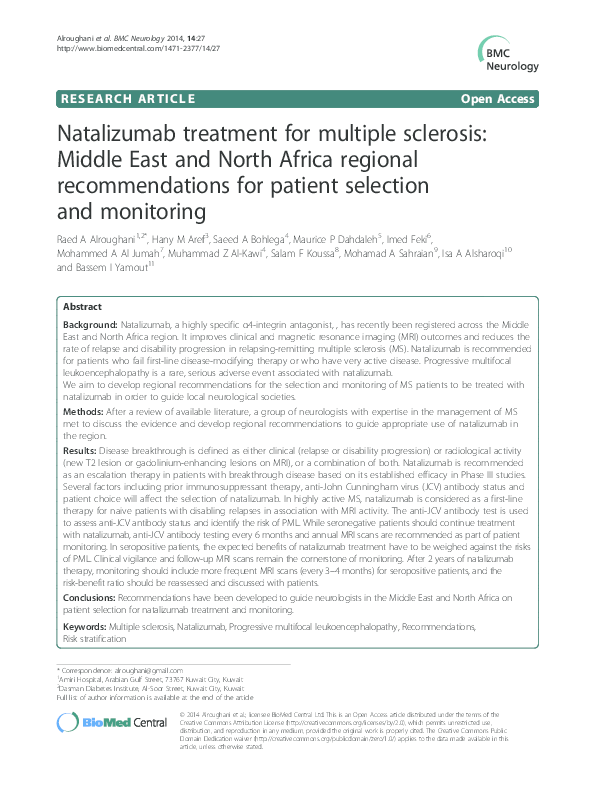 (PDF) Natalizumab treatment for multiple sclerosis: updated ...