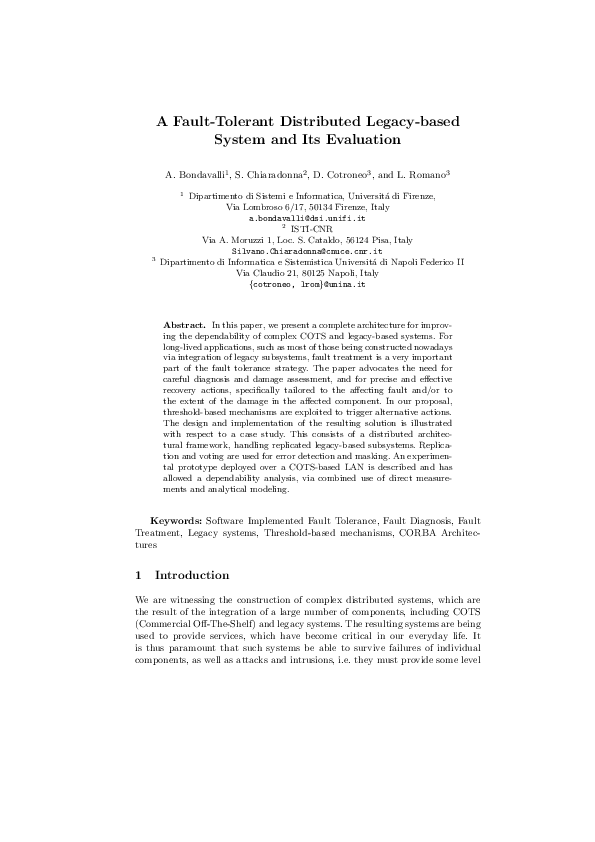 (PDF) A fault-tolerant distributed legacy-based system and its evaluation
