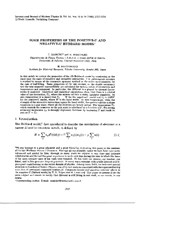 (PDF) Some Properties of the Positive-U and Negative-U Hubbard Model | Ferdinando Mancini ...