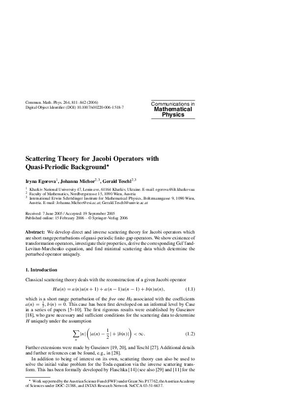 (PDF) Scattering Theory for Jacobi Operators with Quasi-Periodic Background