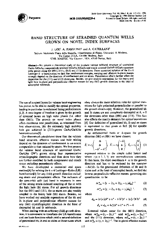 (PDF) Band structure of strained quantum wells grown on novel index ...