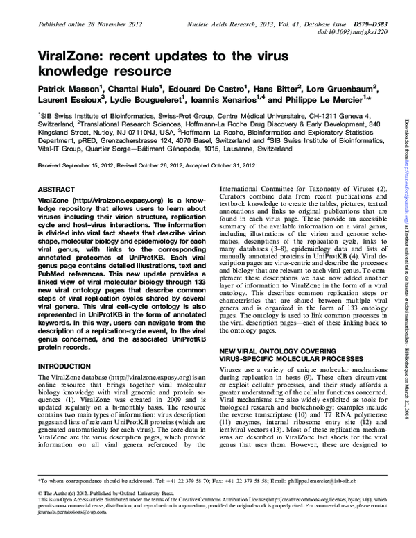 (PDF) ViralZone: recent updates to the virus knowledge resource