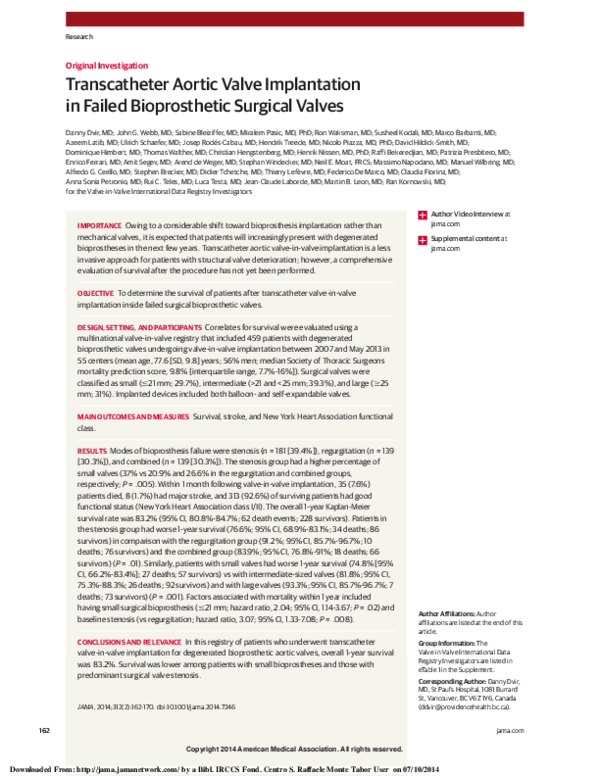 (PDF) Transcatheter Aortic Valve Implantation in Failed Bioprosthetic Surgical Valves