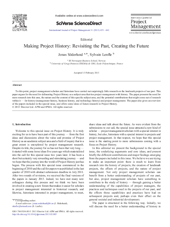 (PDF) Making Project History: Revisiting the Past, Creating the Future