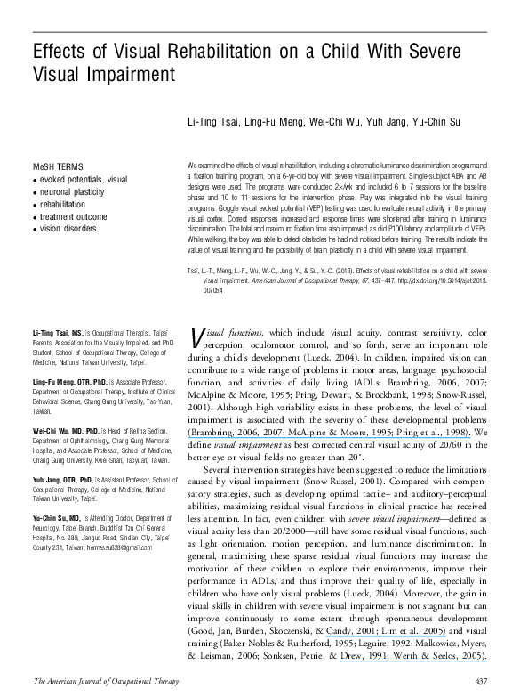 (PDF) Effects of Visual Rehabilitation on a Child With Severe Visual ...