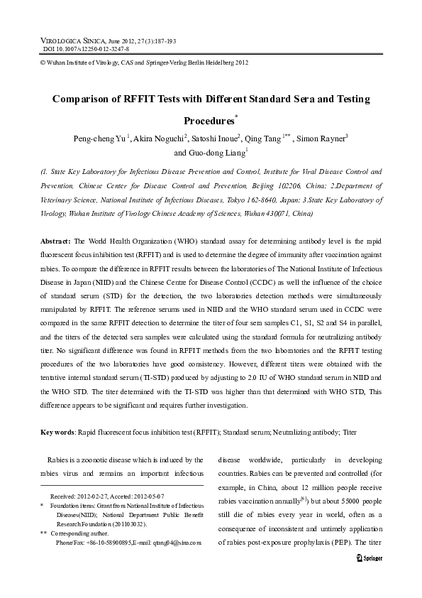 (PDF) Comparison of RFFIT tests with different standard sera and ...