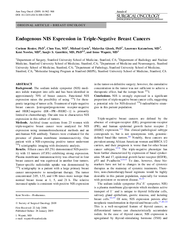 (PDF) Endogenous NIS Expression in Triple-Negative Breast Cancers