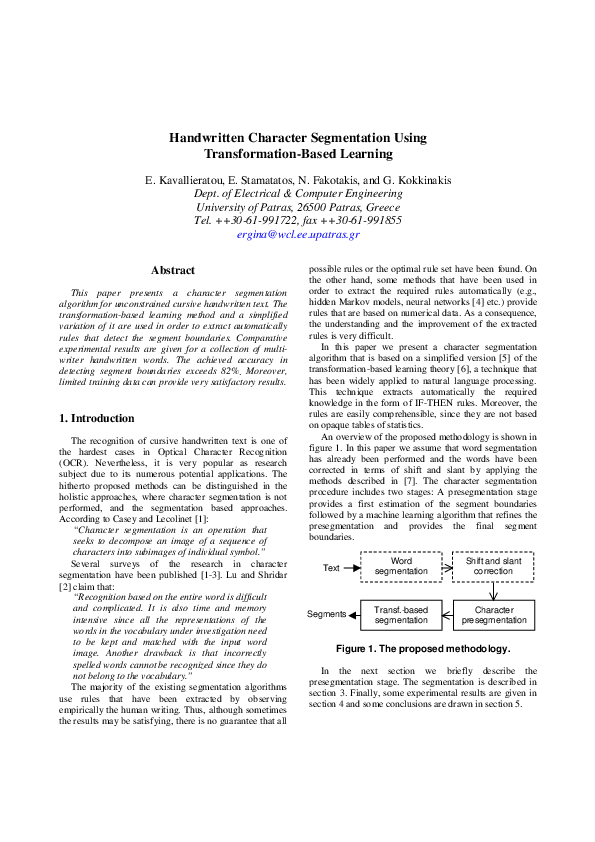 Pdf Handwritten Character Segmentation Using Transformation Based