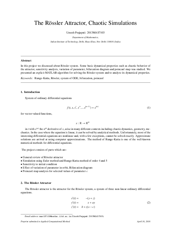 (PDF) The Rössler Attractor, Chaotic Simulations