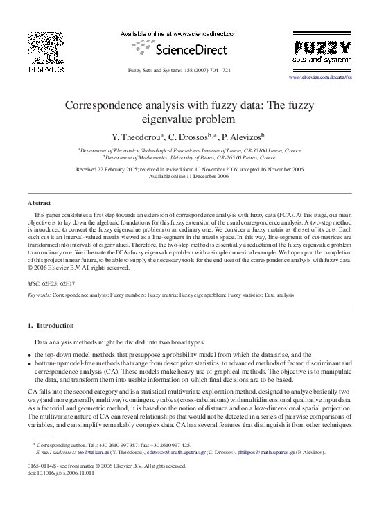 Pdf Correspondence Analysis With Fuzzy Data The Fuzzy Eigenvalue Problem