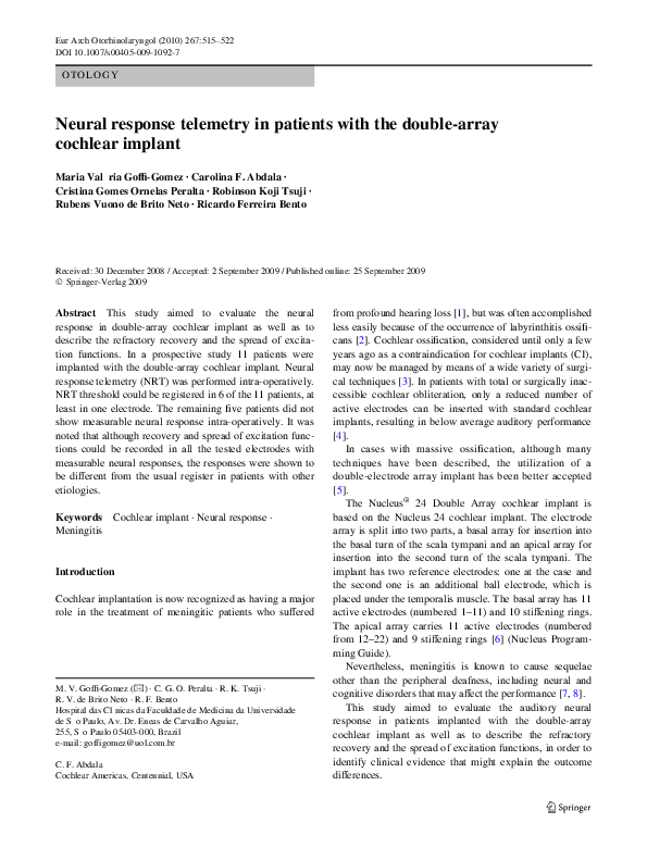(PDF) Neural response telemetry in patients with the double-array ...