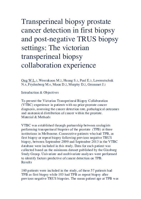 (PDF) Transperineal biopsy prostate cancer detection in first biopsy ...
