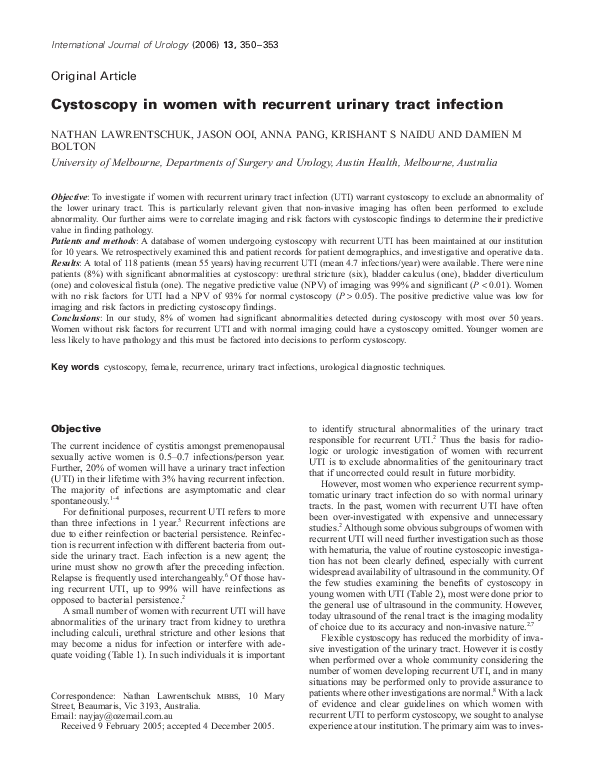 (PDF) Cystoscopy in women with recurrent urinary tract infection