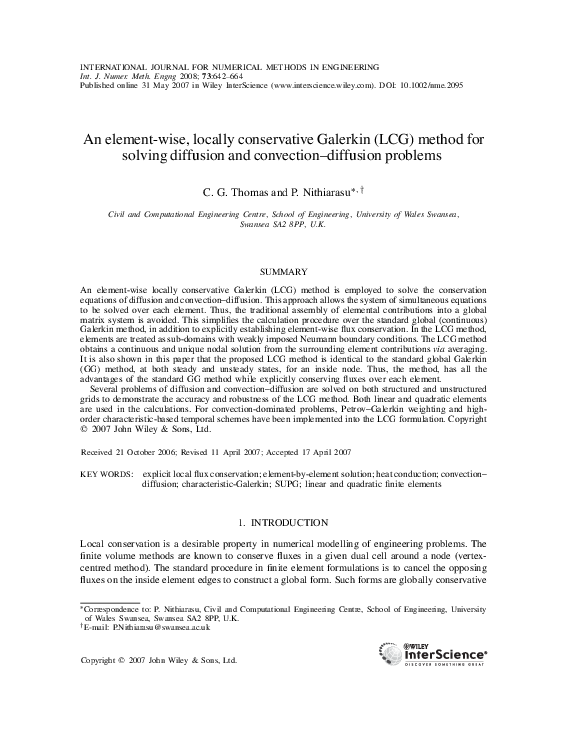 (PDF) An element-wise, locally conservative Galerkin (LCG) method for solving diffusion and ...