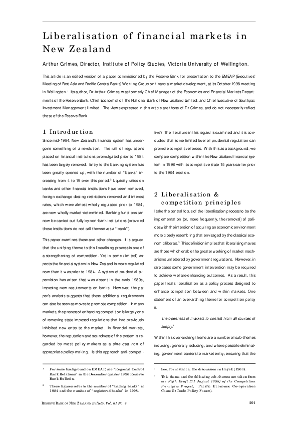 (PDF) Liberalisation of financial markets in New Zealand