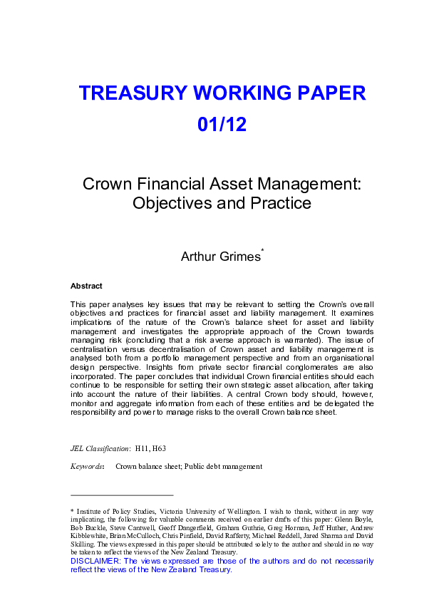 (PDF) Crown Financial Asset Management: Objectives and Practice