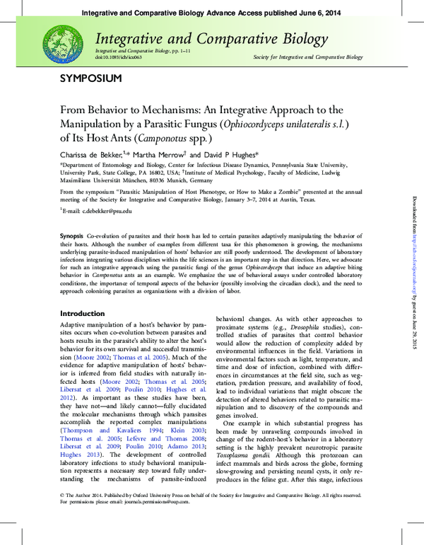(PDF) From behavior to mechanisms: an integrative approach to the ...