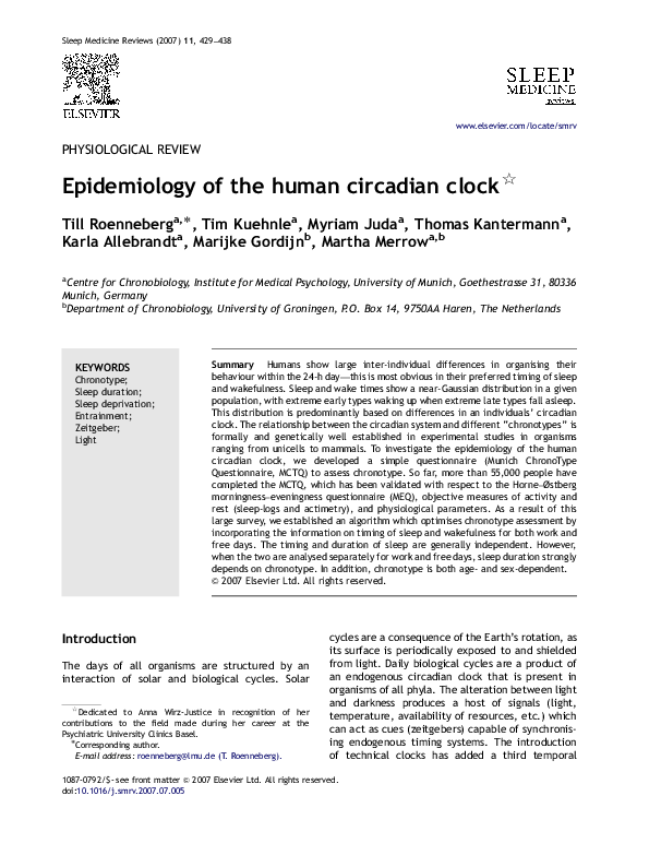 (PDF) Epidemiology of the human circadian clock
