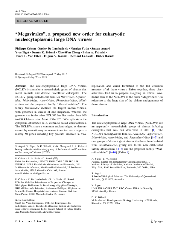 (PDF) “Megavirales”, a proposed new order for eukaryotic ...