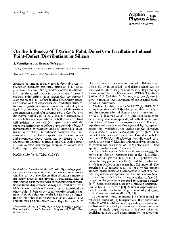 (PDF) On the influence of extrinsic point defects on irradiation-induced point-defect ...