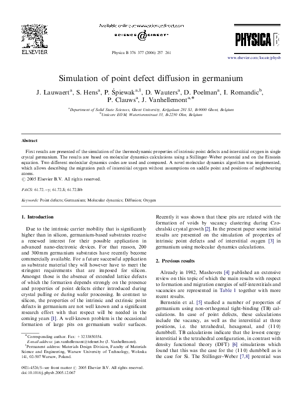 (PDF) Simulation of point defect diffusion in germanium