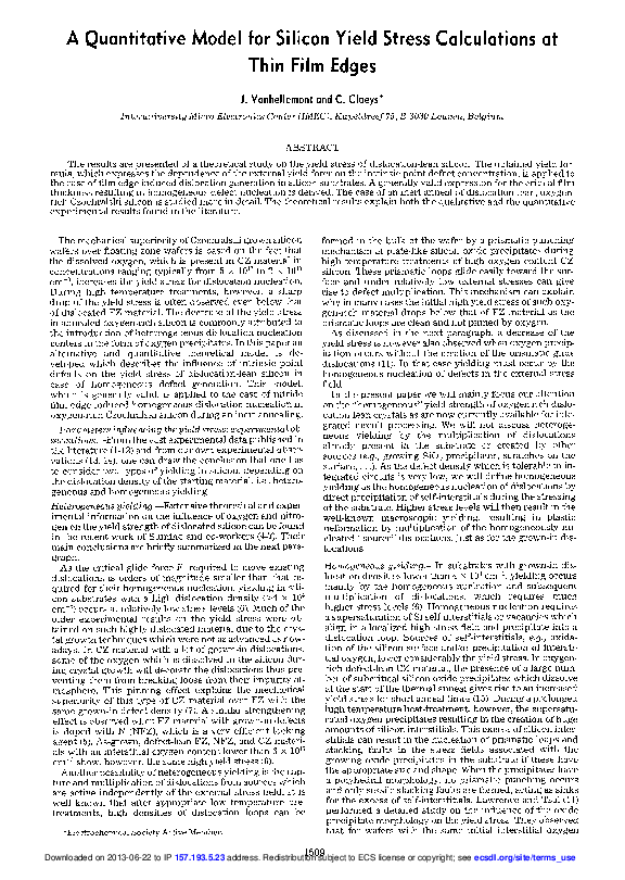(PDF) A Quantitative Model for Silicon Yield Stress Calculations at ...