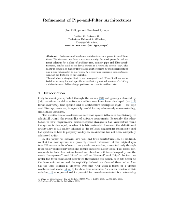 (PDF) Refinement of Pipe-and-Filter Architectures