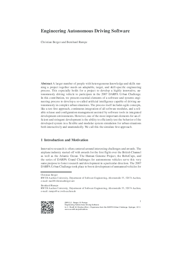 (PDF) Engineering Autonomous Driving Software | Bernhard Rumpe ...