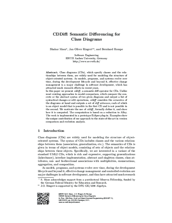 Pdf Cddiff Semantic Differencing For Class Diagrams
