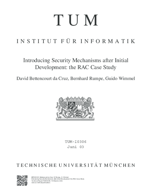 (PDF) Introducing Security Mechanisms after Initial Development: the RAC Case Study