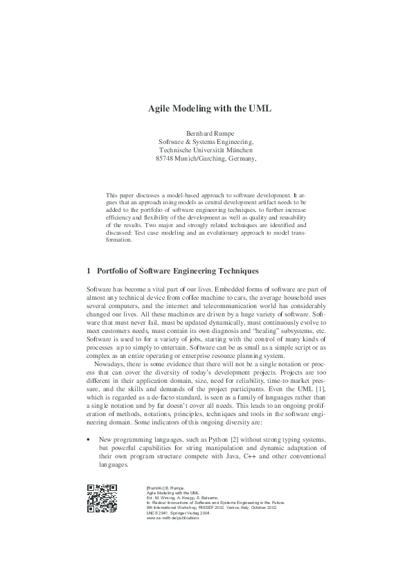 Pdf Agile Modeling With The Uml