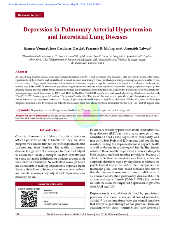 (PDF) Depression in pulmonary arterial hypertension and interstitial lung diseases