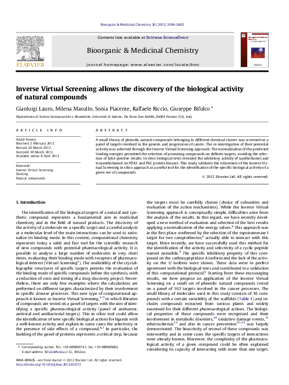 (PDF) Inverse Virtual Screening allows the discovery of the biological ...