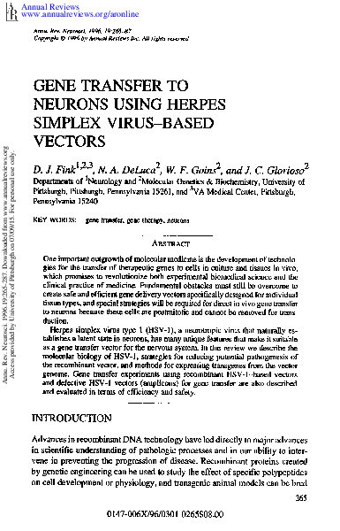 (PDF) Gene Transfer to Neurons Using Herpes Simplex Virus-Based Vectors