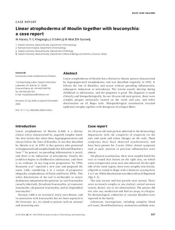 (PDF) Linear atrophoderma of Moulin together with leuconychia: a case ...