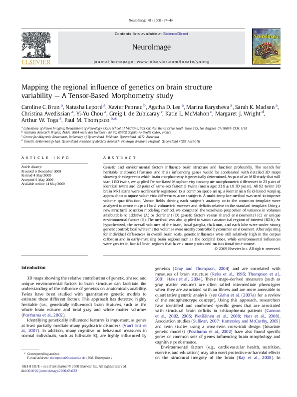 (PDF) Mapping the regional influence of genetics on brain structure variability--a tensor-based ...