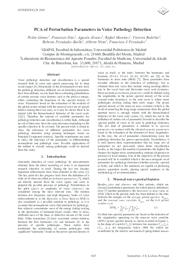 (PDF) PCA of perturbation parameters in voice pathology detection