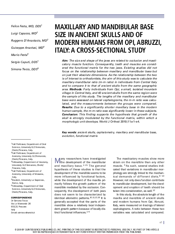 (PDF) Maxillary and mandibular base size in ancient skulls and of ...