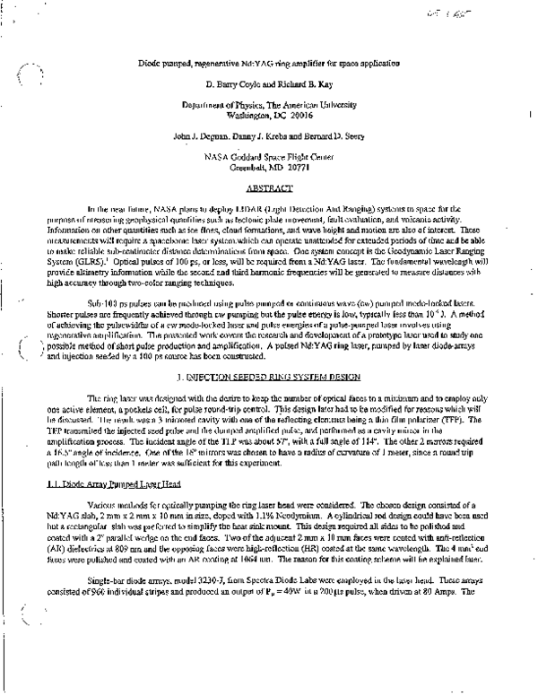 (PDF) Diode-pumped regenerative Nd:YAG ring amplifier for space application