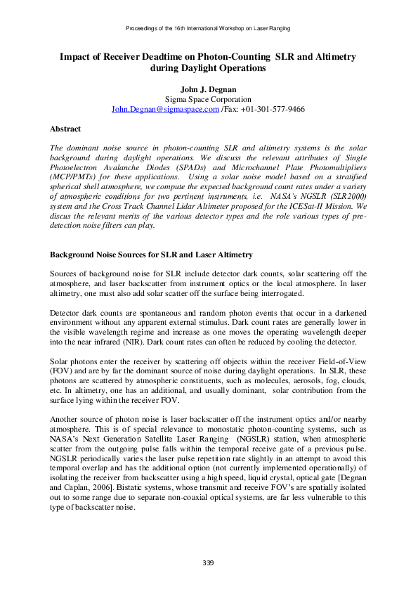 (PDF) Impact of Receiver Deadtime on Photon-Counting SLR and Altimetry during Daylight Operations