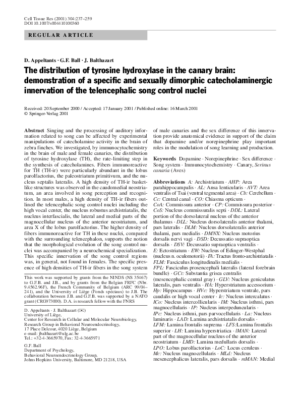 (PDF) The distribution of tyrosine hydroxylase in the canary brain ...