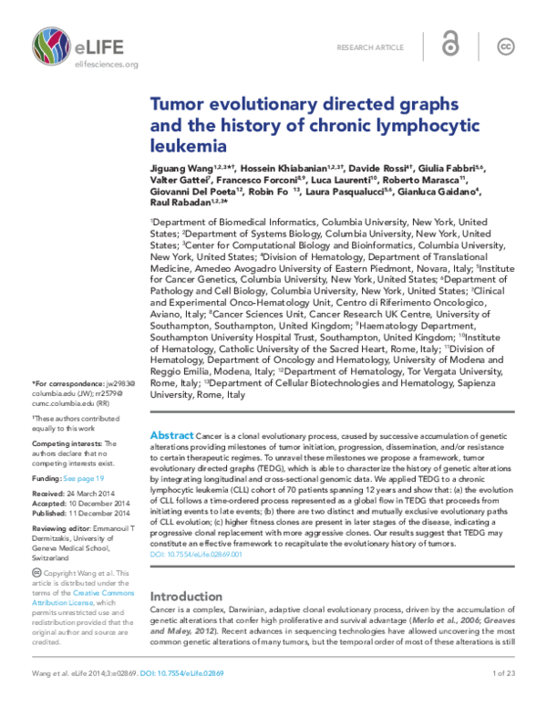 (PDF) Tumor evolutionary directed graphs and the history of chronic ...