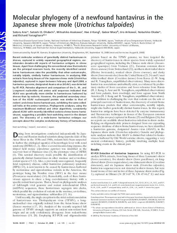(PDF) Molecular phylogeny of a newfound hantavirus in the Japanese ...