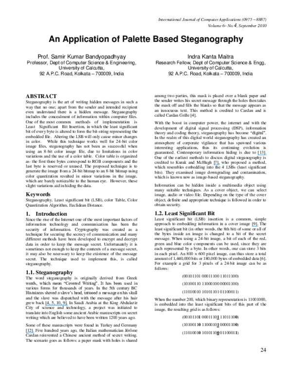 (PDF) An Application of Palette Based Steganography