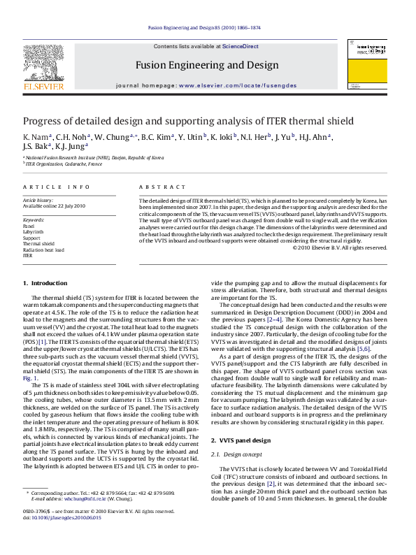 (PDF) Progress of detailed design and supporting analysis of ITER ...